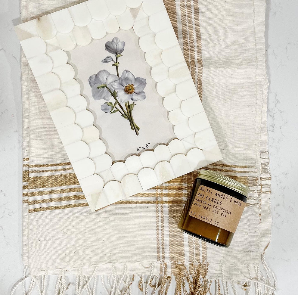 Scallop Bone Picture Frame – peony + olive